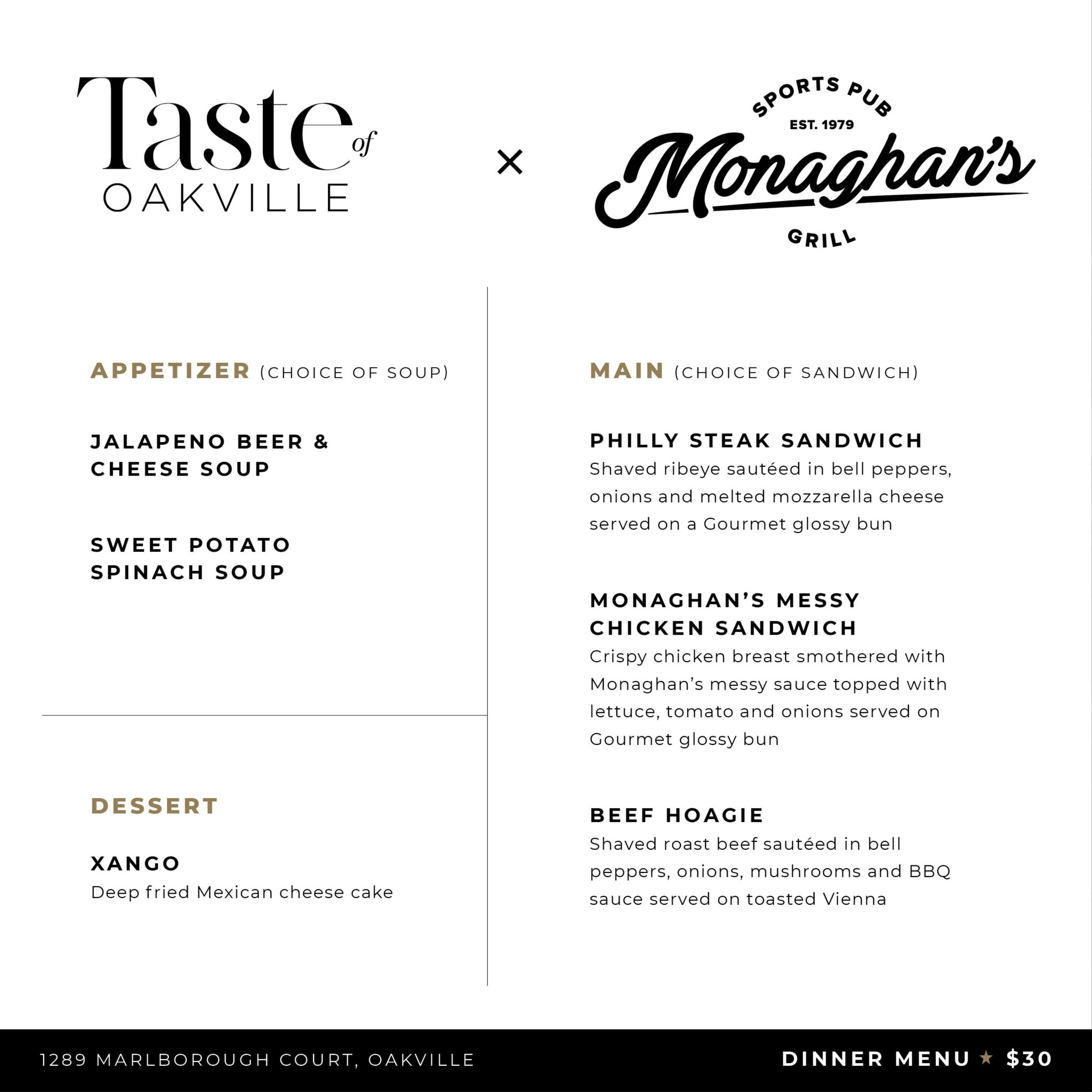 Monaghans updated Menu Taste of Oakville 2021 | Monaghan's Sports Pub ...
